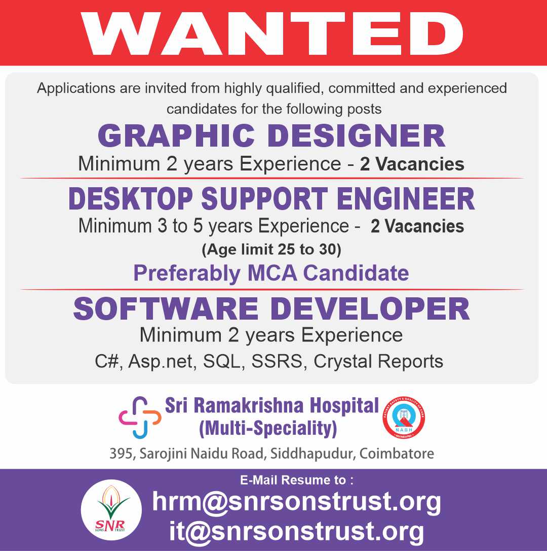 Careers | Health Professionals - Join Sri Ramakrishna Hospital